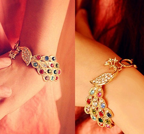 Vintage Gold Multi-color Full Rhinestones Crystal Peacock Hand Chain ...